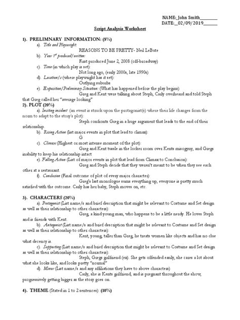 Script Analysis Worksheet Télécharger Gratuitement Pdf Play