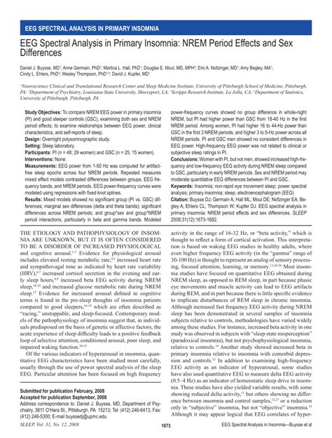 Pdf Eeg Spectral Analysis In Primary Insomnia Nrem Period Effects
