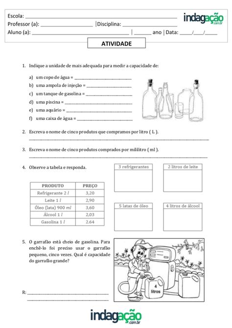 Atividade 5º Ano Diferentes Unidades Padronizadas De Medida E