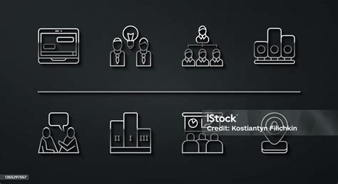 랩톱 랭킹 스타 트레이닝 프리젠테이션 수상자 포디움 램프 전구 작업자 위치 및 계층 구조 오르간차트 아이콘을 통해 상에 라인