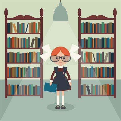 Soviet Cartoon Schoolgirl In Library Stock Vector Illustration Of