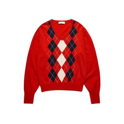 던스트 브이넥 아가일 스웨터 레드 Dunst Kream