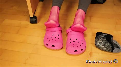 Sock Removal Clog Shoeplay Under The Desk Grey Leggings Pink Clogs Nylons Xhamster