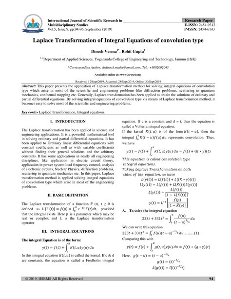 Pdf Laplace Transformation Of Integral Equations Of Convolution Type