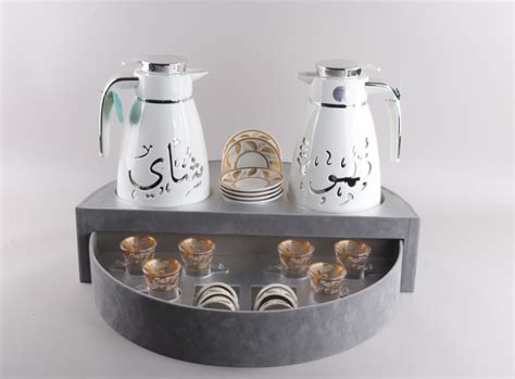 High Quality Dallah Arabic Style Glass Cups And Thermos Set