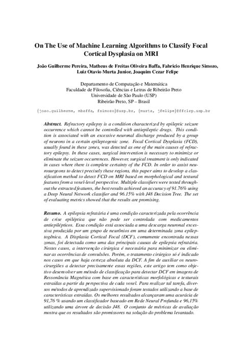 Pdf On The Use Of Machine Learning Algorithms To Classify Focal