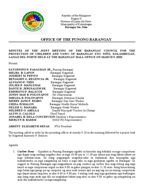 Bcpc Assessment 2020 Minutes 1st Quarter And Cy 2021 Pdf