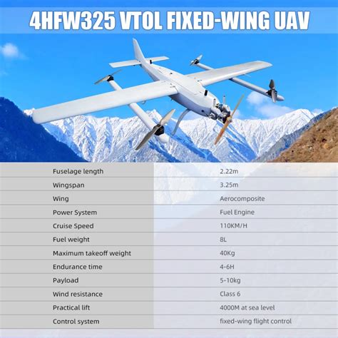 Fixed Wing Uav 325m Wingspan 10kg Payload 6 Hours Flight Time Heavy Lift Cargo Drone Vtol Fix
