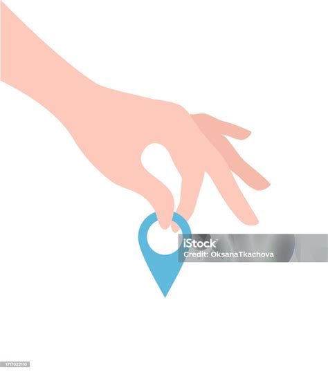 흰색 배경에 분리된 파란색 핀 아이콘을 들고 있는 손 플랫 벡터 그림 가리키기에 대한 스톡 벡터 아트 및 기타 이미지 가리키기 검색 길찾기 아이콘 Istock