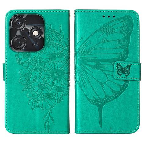 For Tecno Spark C K Q Embossed Butterfly Leather Phone Case Green Alexnld Com