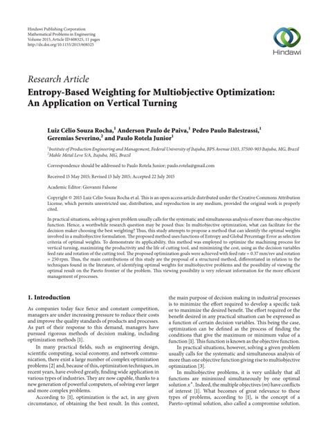 Pdf Entropy Based Weighting For Multiobjective Optimization An