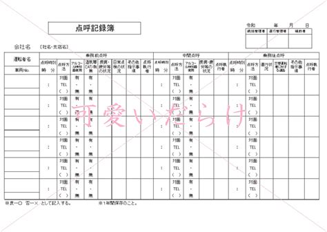 バス・トラック運転手の「点呼記録簿」におすすめ！パソコン入力でペーパーレス・運行管理に必須なアルコールチェック 可愛いだらけ