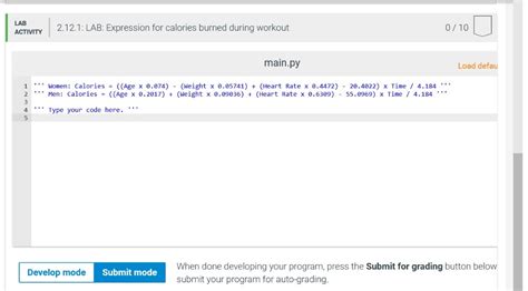 Solved Python LAB Expression For Calories Burned