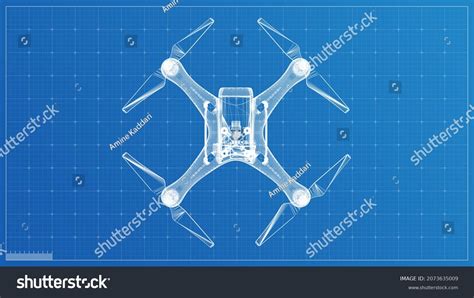 3d Drone Blueprint Render Technical Industrial Stock Illustration