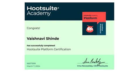 Vaishnavi Shinde On Linkedin Hootsuite Platform Certification