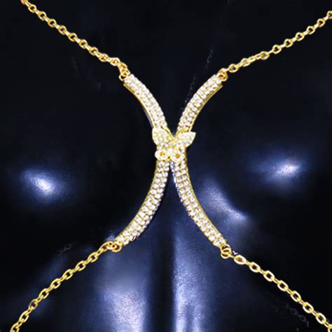 Buy Liveday Shiny Rhinestone Chest Chain Butterfly Decor Sexy Bikini