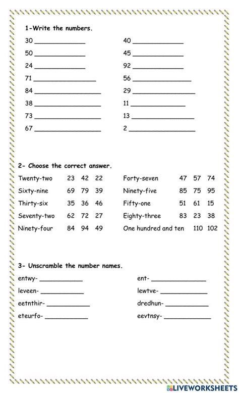 Number Names 1 100 Worksheet For Math Practice