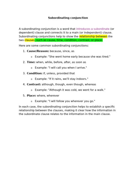 Subordinating Conjunction Pdf