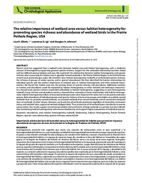 Pdf The Relative Importance Of Wetland Area Versus Habitat Heterogeneity For Promoting Species