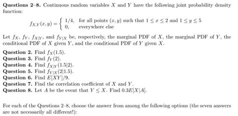 Solved Questions 2 8 Continuous Random Variables X And Y