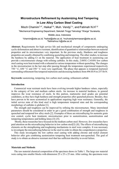 Pdf Microstructure Refinement By Austenizing And Tempering In Low