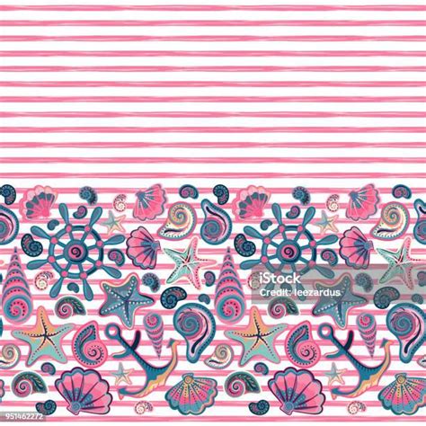 벡터 조개와 바다 줄무늬 배경 항목의 완벽 한 패턴입니다 손으로 그린 바다 테마의 빈티지 새겨진된 그림 0명에 대한 스톡 벡터 아트 및 기타 이미지 Istock