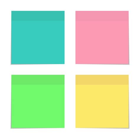 4개의 스티커 메모 다양한 색상 설정 참고 용지의 컬러 시트 벡터 그림 프리미엄 벡터