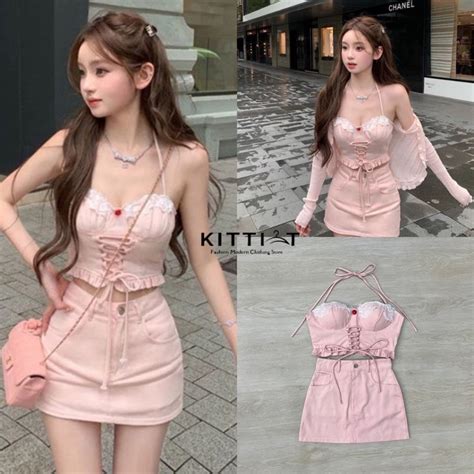Kitti T Kt 231 Setเสื้อเกาะอก กระโปรง สอบถามสต๊อกก่อนกดสั่งน๊า