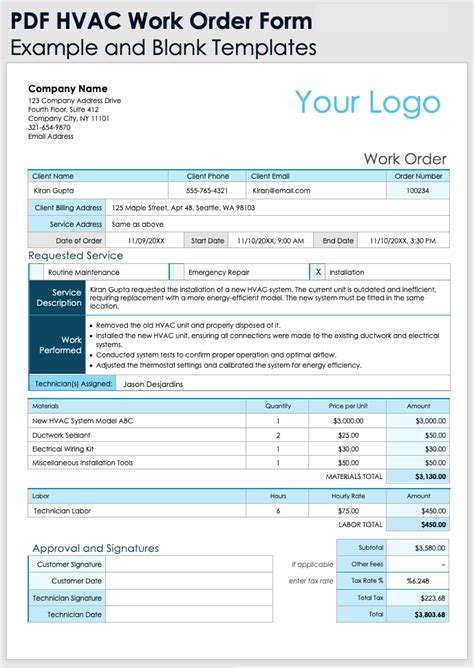 Free Pdf Work Order Forms And Templates Editable Printable