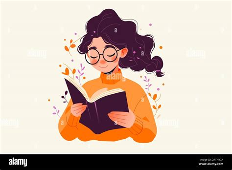 Young Girl Reading A Book Modern Vector Flat Illustration Young