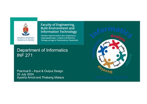 Practical 6 Screen Design Department Of Informatics Inf 271 Practical 6 Input And Output