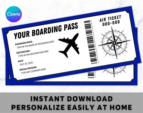 Editable Boarding Pass Template Boarding Ticket Printable Airline Ticket Surprise Boarding