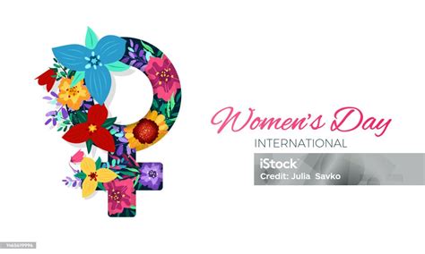 여자 기호와 봄 꽃이 있는 국제 여성의 날 배너 여성 성별 꽃 기호가 있는 배너 0명에 대한 스톡 벡터 아트 및 기타 이미지 0명 3월 International