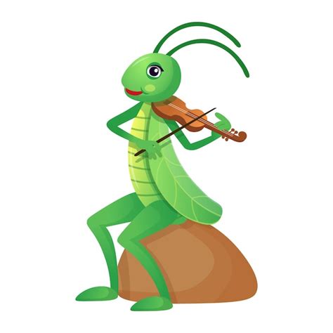 Premium Vector Funny Cartoon Grasshoppergrasshopper Playing The