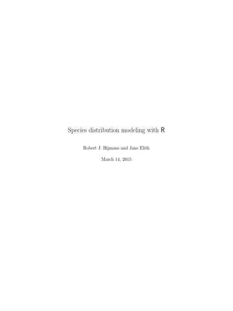 Species Distribution Modeling With R Pdf Computers Technology And Engineering
