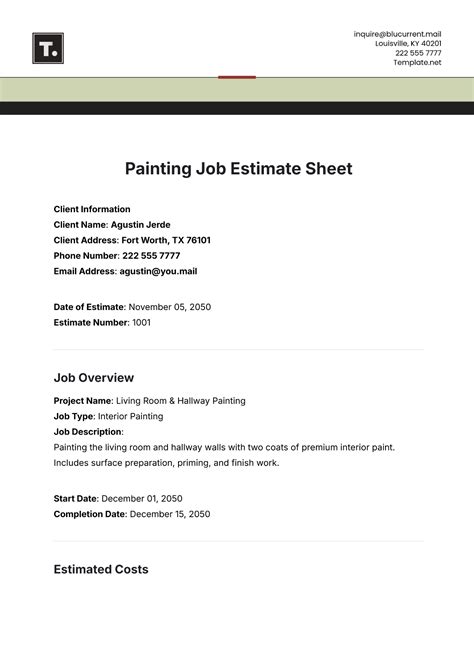 Free Job Estimate Templates Editable And Printable