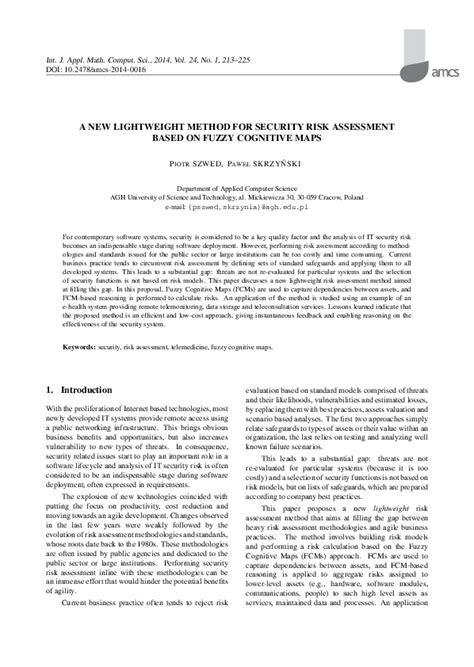 Pdf A New Lightweight Method For Security Risk Assessment Based On Fuzzy Cognitive Maps