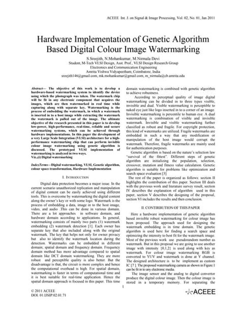 hardware implementation of genetic algorithm based digital colour image watermarking pdf