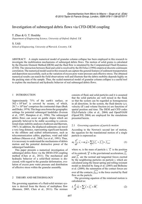Pdf Investigation Of Submerged Debris Flows Via Cfd Dem Coupling