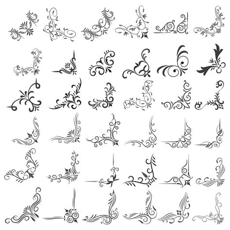 Vector Illustration Of Decorative Corner Frame Set Set Hand Draw Of Corners Different Shapes