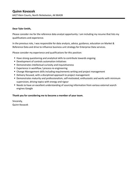 Reference Data Analyst Cover Letter Velvet Jobs