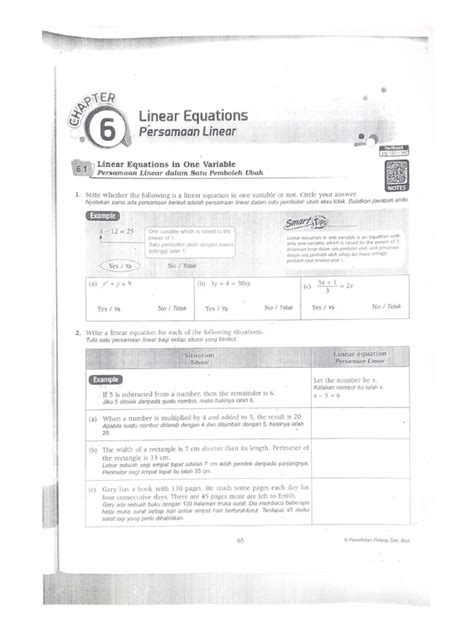 Form 1 Matematik Bab 6 Persamaan Linear Pdf