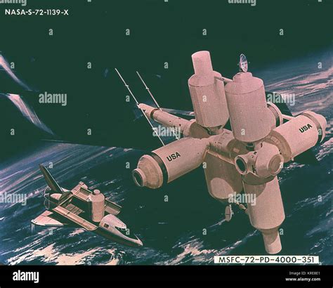 Shuttle Brings A Module To A Space Station Off Modules Stock Photo Alamy