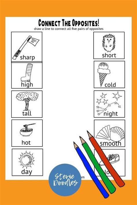 The Worksheet For Connect The Opposites With Two Pencils And An Orange
