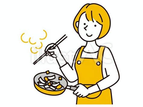 フライパンで調理する若い女性イラスト No 22490748｜無料イラスト・フリー素材なら「イラストac」