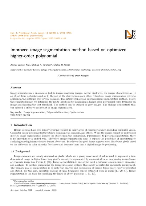 Pdf Improved Image Segmentation Method Based On Optimized Higher