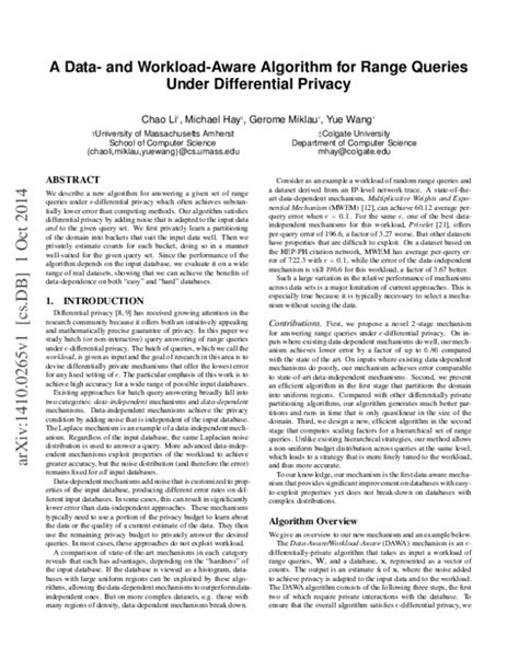 pdf a data and workload aware algorithm for range queries under differential privacy