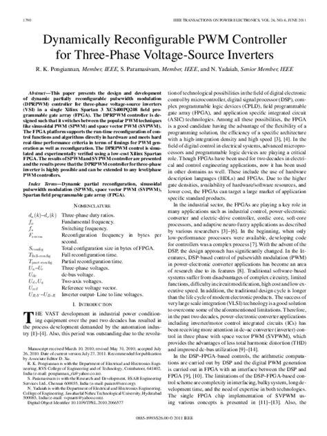 Pdf Dynamically Reconfigurable Pwm Controller For Three Phase Voltage