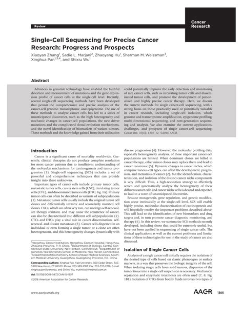 Pdf Single Cell Sequencing For Precise Cancer Research Progress And Prospects