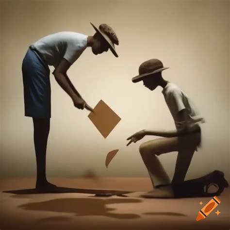 person digging with another holding papers ambiguous context on craiyon